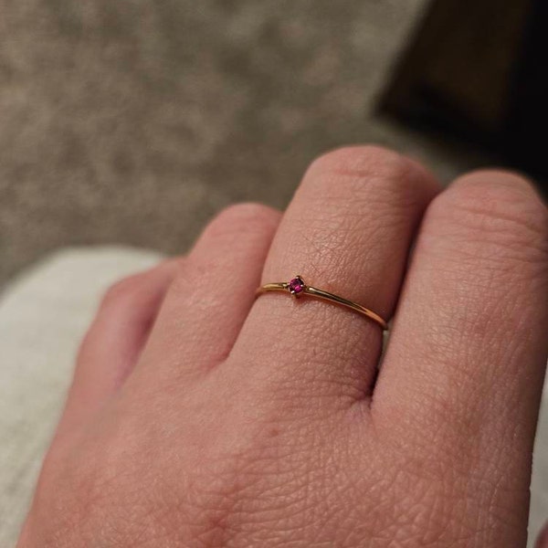 14K Gold Tiny Ruby Ring, Red Stone Ring, Stacking Ring, July Birthstone, Prong Setting, Ruby ...