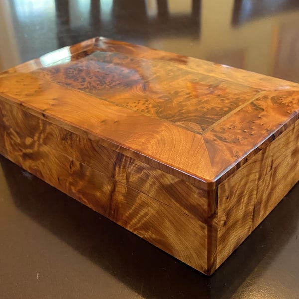 Large Thuya Wood Burl Memory Keepsake 15"x10", Lockable Handmade Luxury ...