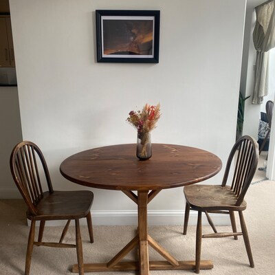 Handmade Folding Fold Down Dining Table. Half Moon Drop Leaf Kitchen ...