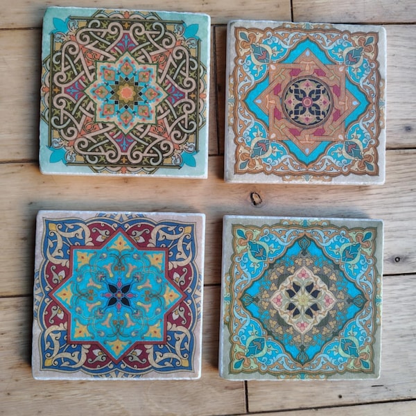 2 Turkish Iznik Ship Natural Stone Coasters, Antique Tile - Etsy