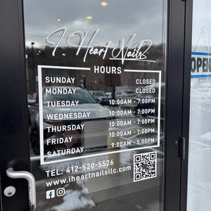 Shop Hours Decal Logo Hour Sign Business Hours Sign Storefront Hours ...