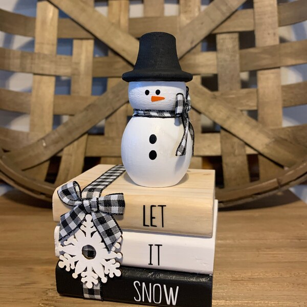 Let It Snow Farmhouse Books, Mini Wooden Book Stack, Winter Tiered Tray ...