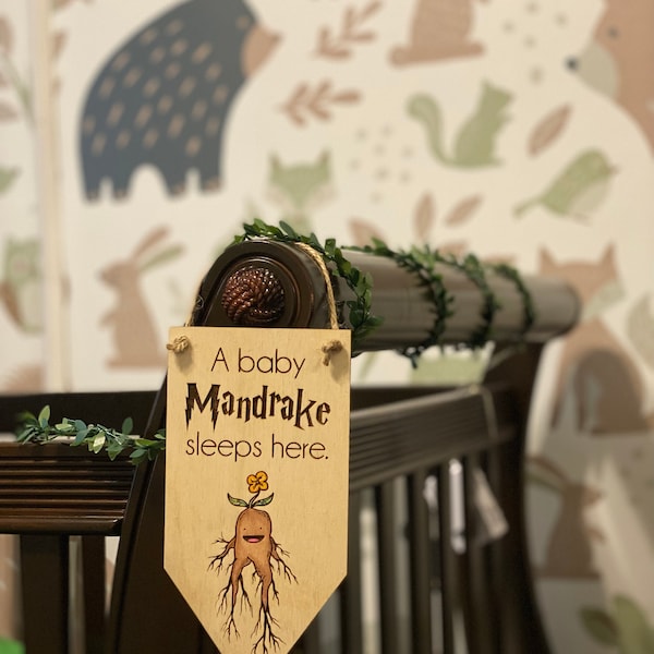 Hand Painted Baby Mandrake Sign Nursery Decor Tiny Crib Sign Wooden ...