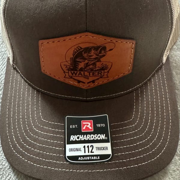 Custom Richardson 112 Laser Engraved Leather Patch Hat Personalized Cow ...