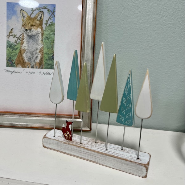 Flower Fox in Wooden Trees Decoration, Daisy Fox, Handmade Nature ...