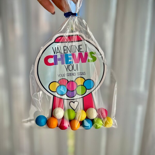 Gumball Machine Kids Valentines Cards, I Chews You Valentine's Day Card ...