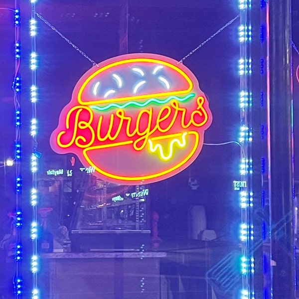 Burger Neon Sign Custom LED Dimmable Hamburger Neon Light up Sign Home ...