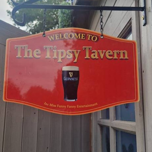 Personalised Barrel Shaped Pub Shed Hanging Swing Sign With Bracket ...