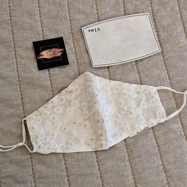 Daisy Embroidered Face Mask With Adjustable Ear Straps | COVID Wedding ...