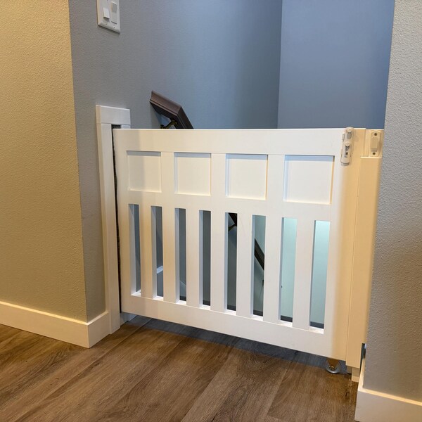 Sliding / Pocket Gate Craftsman Gate and Dog Gate for Interior Stairs ...