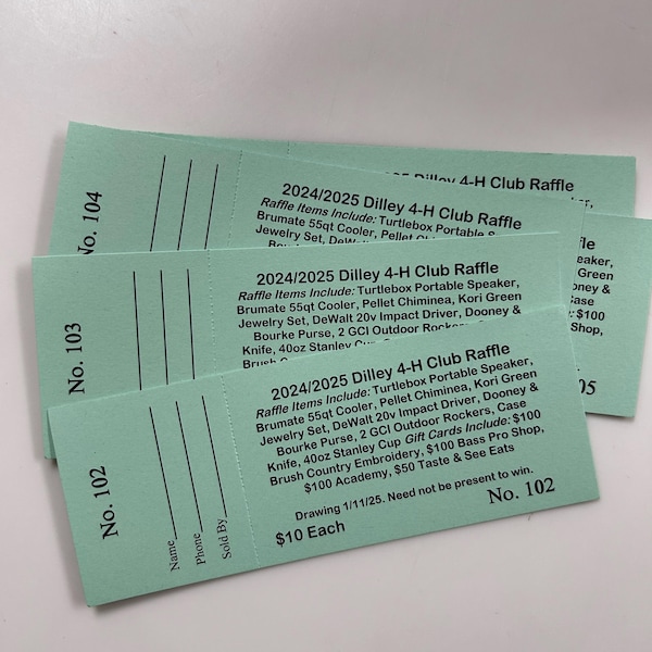 1,000 Custom Printed Raffle Tickets for Your Fundraiser. Card Stock of ...