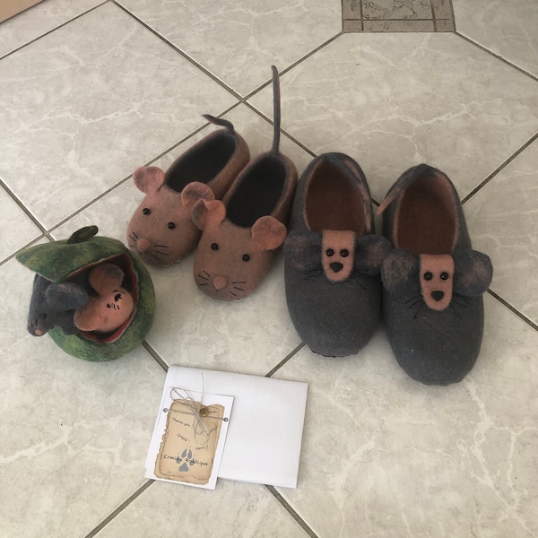 Felted Slippers Mouse Made of Wool Flat Handmade Shoes Made of Wool ...