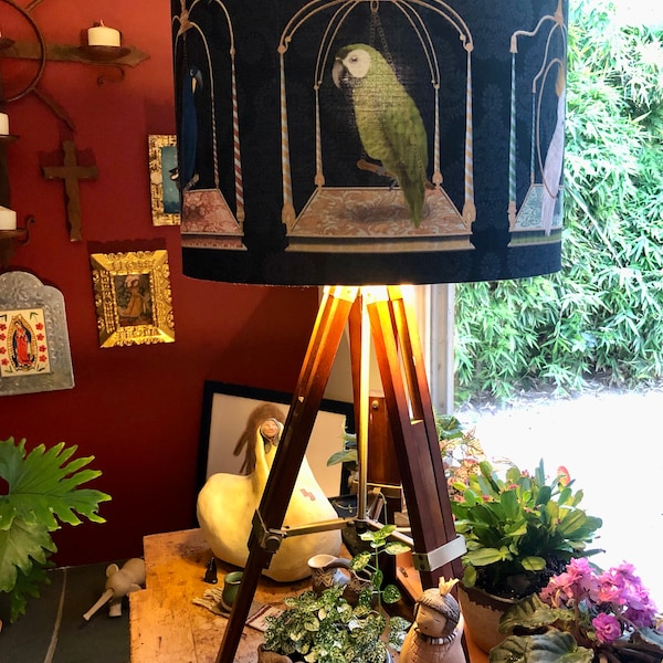 Parrot Swing Lamp Shade on Charcoal - Large Lamp Shade Gold Lining ...