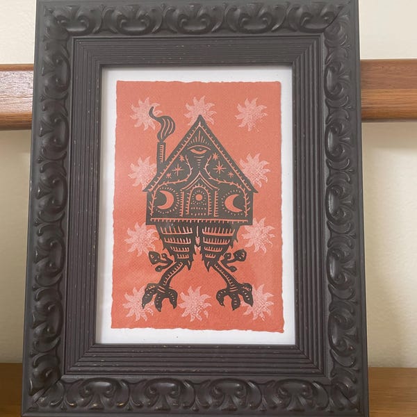 Baba Yaga's House Block Print | Witch Art | Folk Art | Mini Print ...
