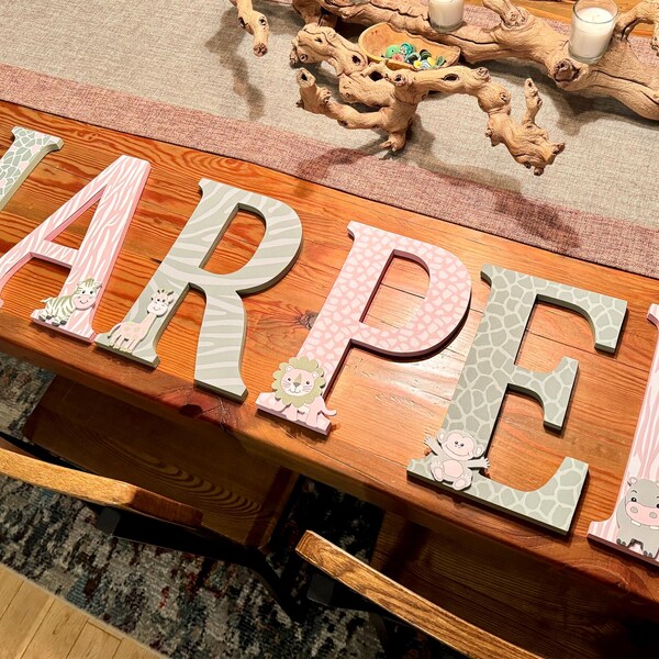 Wood Nursery Letters- Jungle Animals Themed- Nursery Decor-price per ...