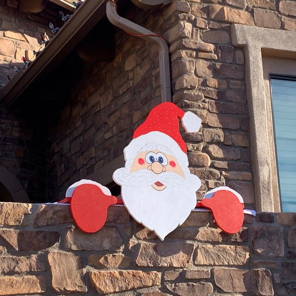 Jumbo Santa Claus Christmas Fence Peeker Outdoor Holiday Decorative ...