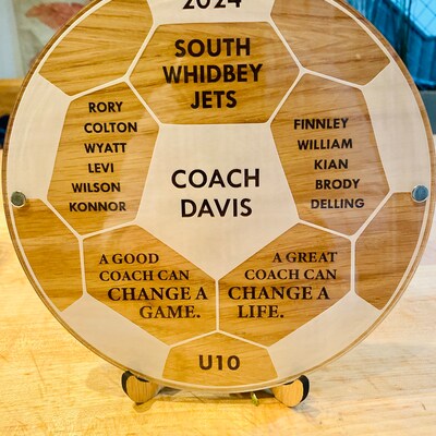 Custom Acrylic and Wood Soccer Coach Plaque With Coach and Players ...