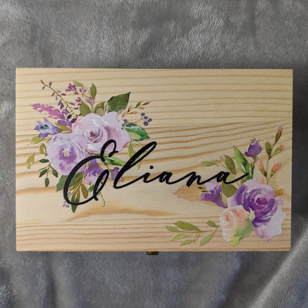 Flower Girl or Bridesmaids Gift Box Jewelry Box Purple Personalized ...