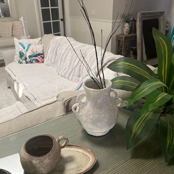 Primitive Textured Vessel With Handle, Air Dry Clay, Hand Sculpted ...