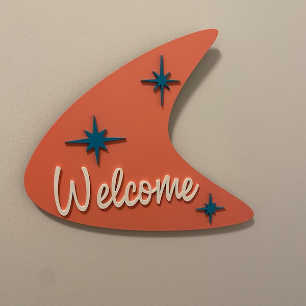Welcome Sign, Boomerang Mid Century Handcrafted MCM Design for Wall Art ...