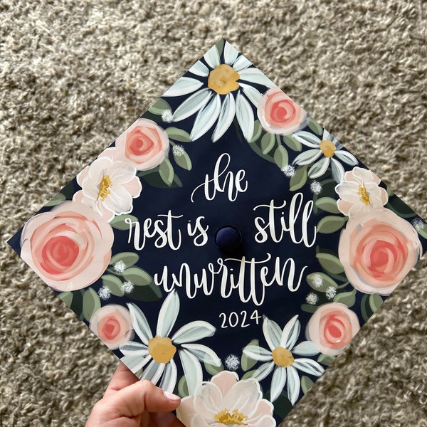 Customizable Floral Grad Cap Decoration Self-adhesive Daisies and Rose ...