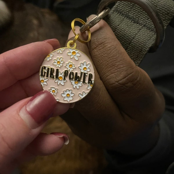 Girl Power Dog Tag, Pink, Daisy's Pet ID Tag, Custom Pet ID for Dogs ...