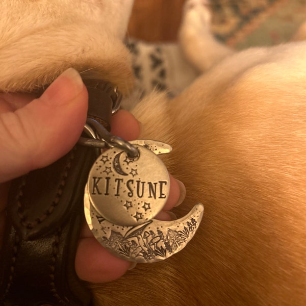 Moon Dog Tag, Moon Dog Tag With Stars, Dog Collar Tag, Hand Stamped ...