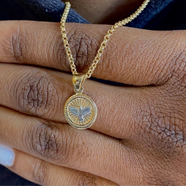 18k Holy Spirit Charm Necklace, Religious Necklace, Christian Necklace ...
