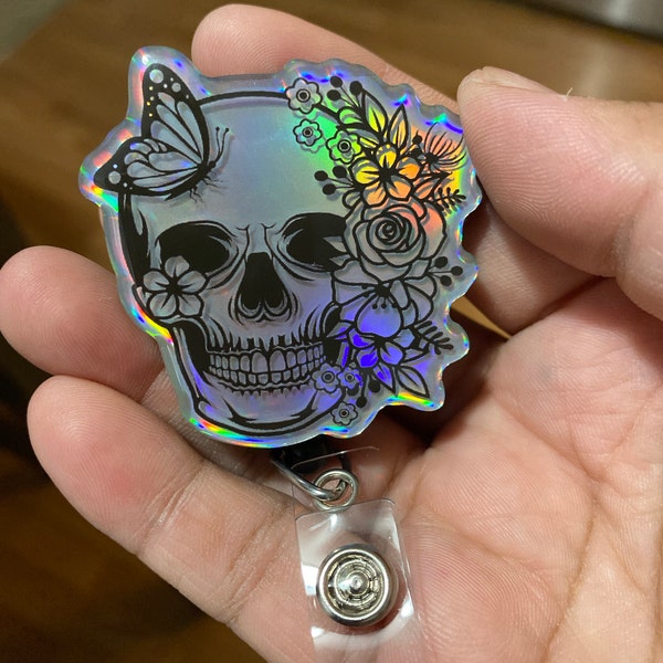 Holographic Skull Badge Reel - Xray Badge Reel - Nurse Badge ...