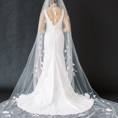 ANNA Drop Royal Floral Cathedral Veil/floral Cathedral Veil/ Floral ...