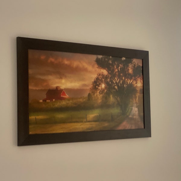 Country Lane Sunset by Lori Deiter 20x34 Red Barn Farm Evening Sun ...