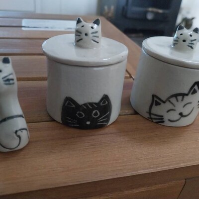 Cat Ceramic Cups With Lids, A Set of White Cat, Brown Cat and Black Cat ...