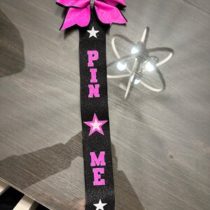 Pin Me Cheer Competition Tag Ribbons, Customizable Glitter Colors Add ...