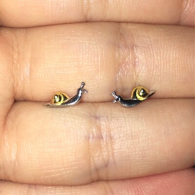 Tiny Little Snail Stud Earrings in Sterling Silver, Cute Snail Stud, Nature Inspired Design ...