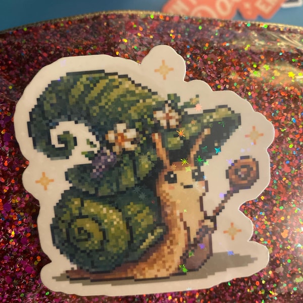 Snail Witch Vinyl Sticker - Holographic Snail Sticker, Cute Pixel Art ...
