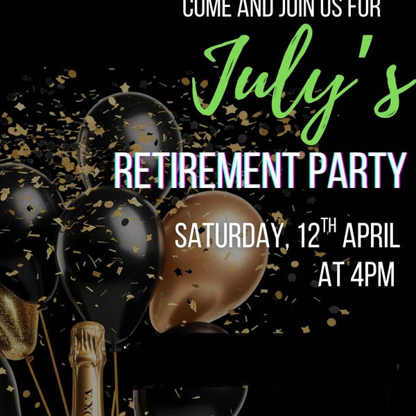 Digital Surprise Retirement Party Invitation, Modern Black and Gold ...