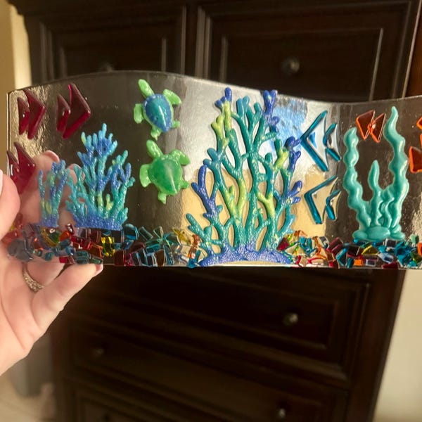 Large Handmade Fused Glass Art Field of Daisies Serving Plate Platter ...