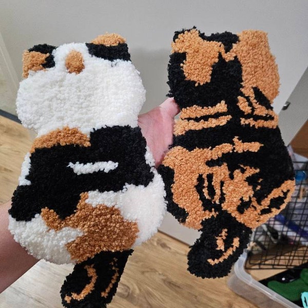 Hand Tufted Pink and White Cat Rug, Cat Wall Hanging, Cute Cat Decor ...