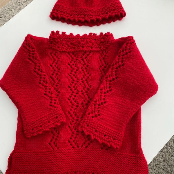 Girl's Bright Easy Knit Roll Neck Stripe Sweater & Beanie Hat DK 8ply ...