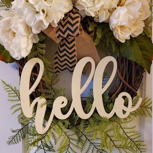 Wooden Hello Unfinished Wood Words DIY Projects Door Hanger Wreath ...