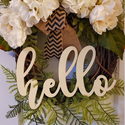 Wooden Hello Unfinished Wood Words DIY Projects Door Hanger Wreath ...