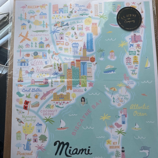 MIAMI FL Map Art Wall Decor | City Map Miami Florida | Art Print Poster ...