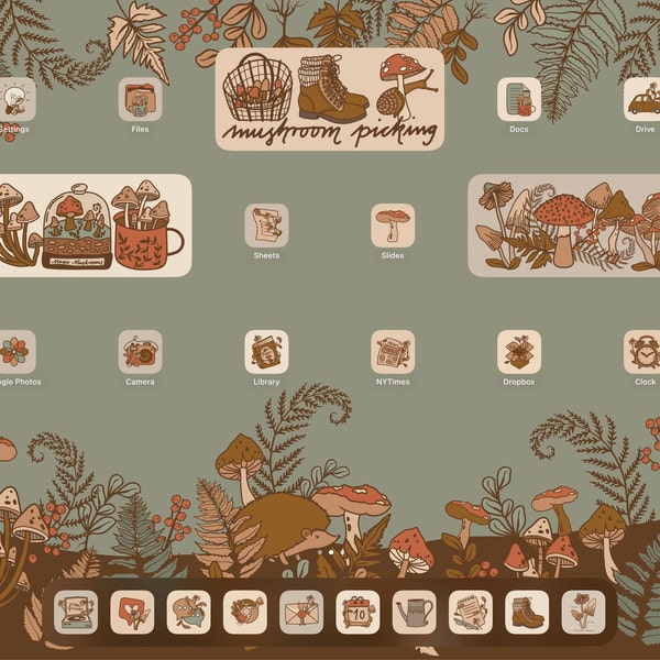 Ios App Icons Fall Cottagecore Mushroom Ios 14 Ae App Icons and Widget ...