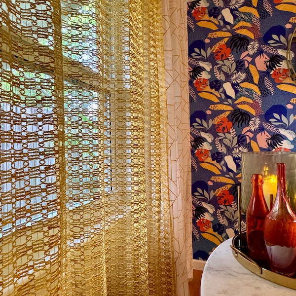 Orange Net Curtains Vintage 70s Curtains Retro Drapes Scandinavian ...