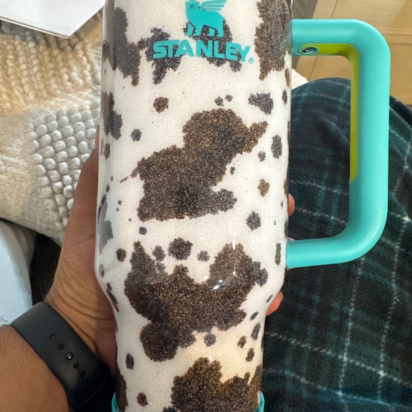 Custom Cow Hide - Authentic Stanley Tumbler - Epoxy Glitter Brown Cow ...