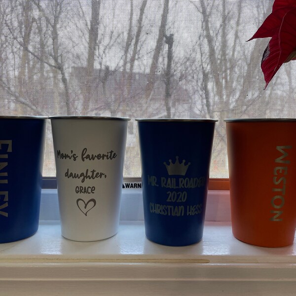 Custom Laser Engraved Cups, Personalized Stainless Steel Pint Glass ...