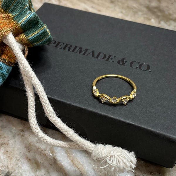 PERIMADE Gold Evil Eye Ocean Wave Ring Turkish Blue Eye Nazar Stacking Ring Sterling Silver ...