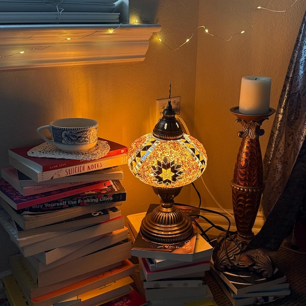 Customizable Turkish Mosaic Table Lamp – 35cm Handcrafted Moroccan Boho ...