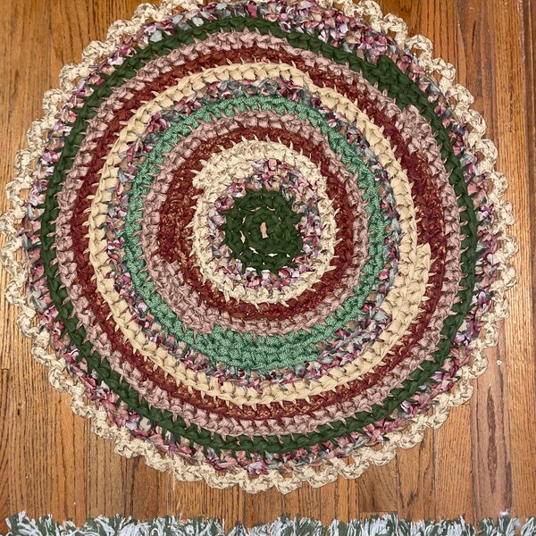 Rag Rug, Multi-colored Rag Rug, 28.5" Crocheted Round Rag Rug, Cottage ...