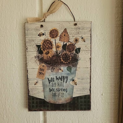 Primitive Peg Hanger Sign,primitive Decor,bee Decor,sunflower Decor,bee ...